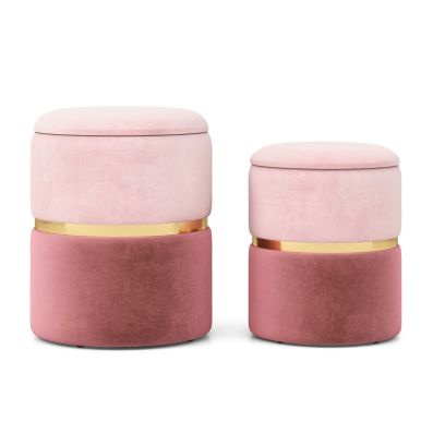 Set di 2 pouf moderni in velluto con ampio spazio di archiviazione e ...